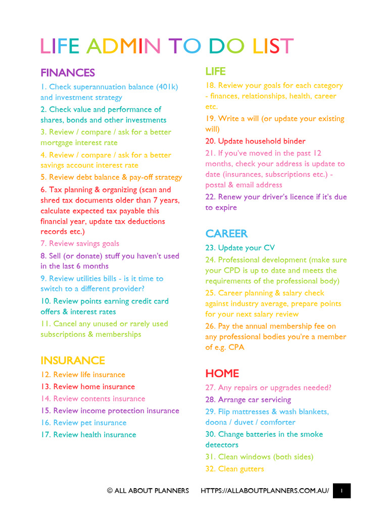 Life Admin To Do List | PDF | Interest Rates | Interest
