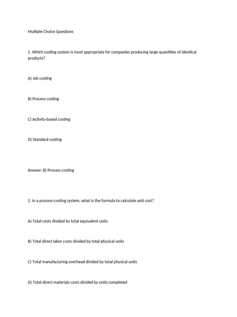 Process Costing Questions | PDF | Gross Margin | Business Economics