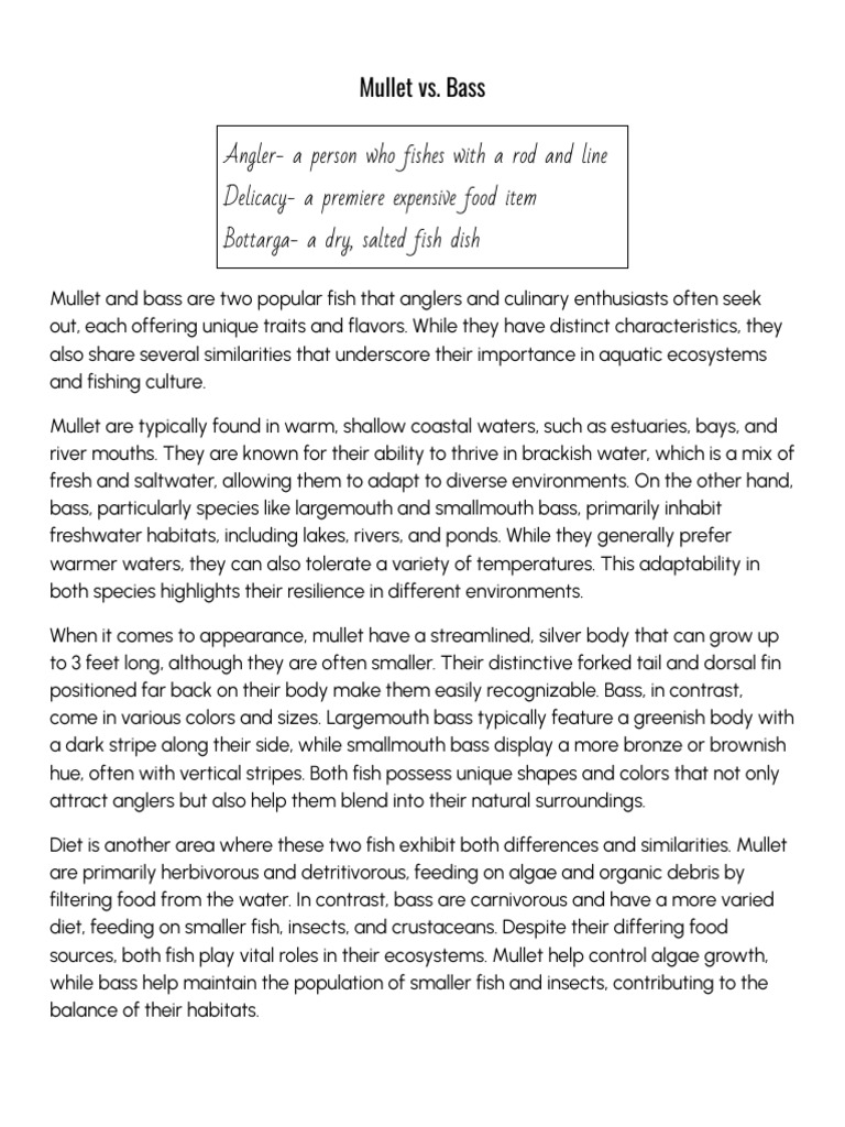 TS +compare Contrast +fish+ | PDF | Angling | Aquatic Ecosystem