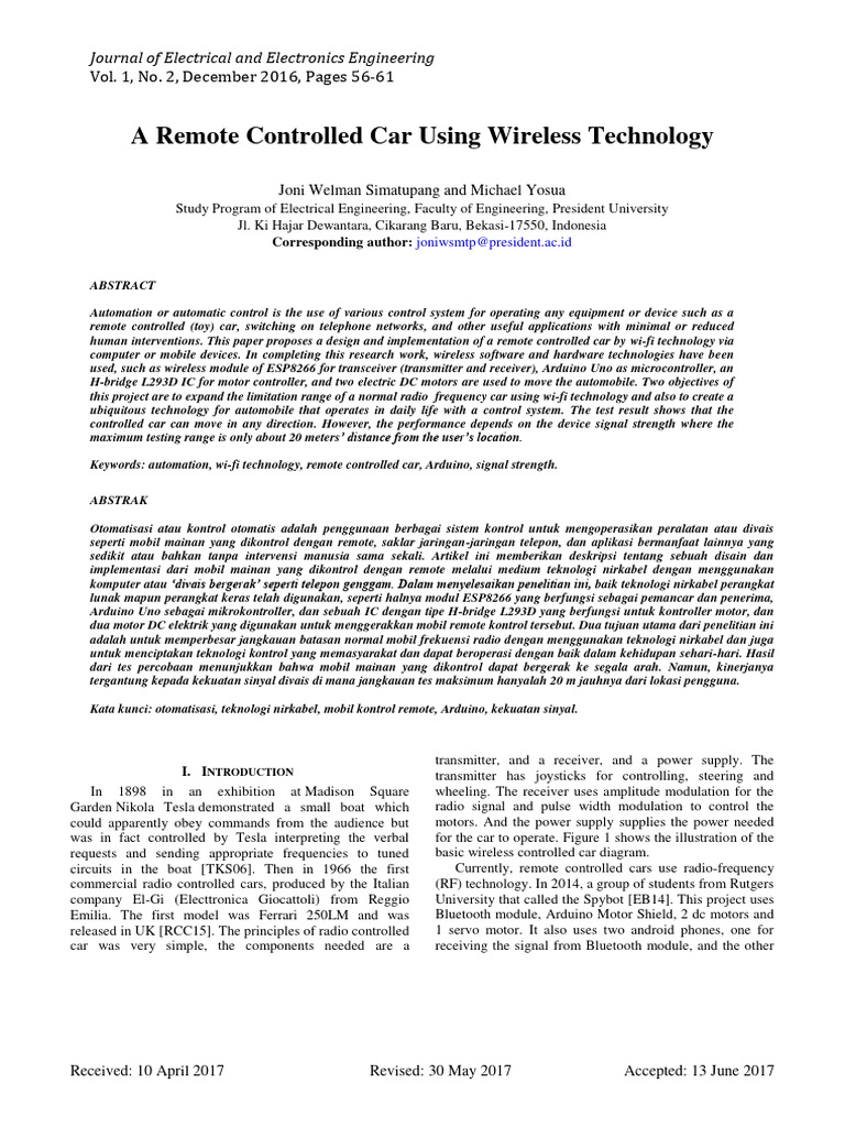 A Remote Controlled Car Using Wireless T | PDF | Arduino | Wi Fi