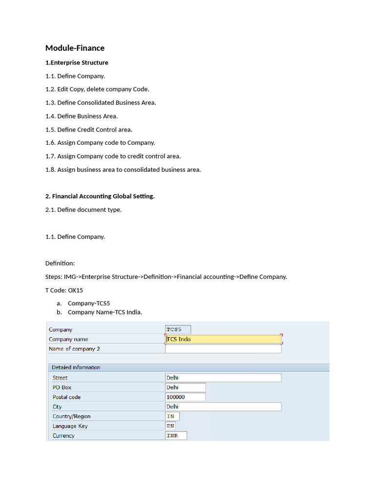 Finance Module: Company Structure Setup | PDF | Business | Finance ...