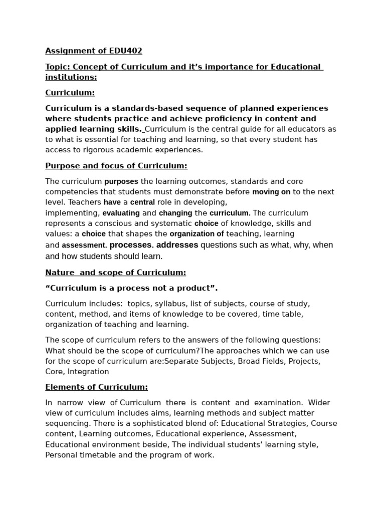 EDU402 Assignment | PDF | Curriculum | Educational Assessment