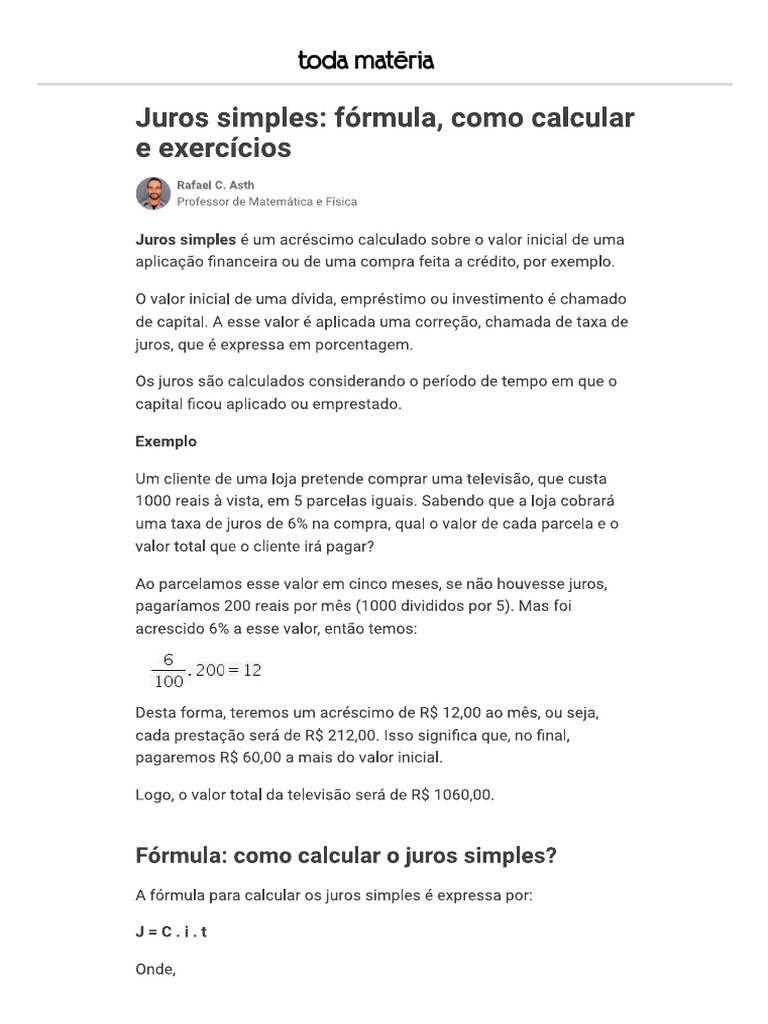 TODA MATERIA - Juros Simples e Composto | PDF