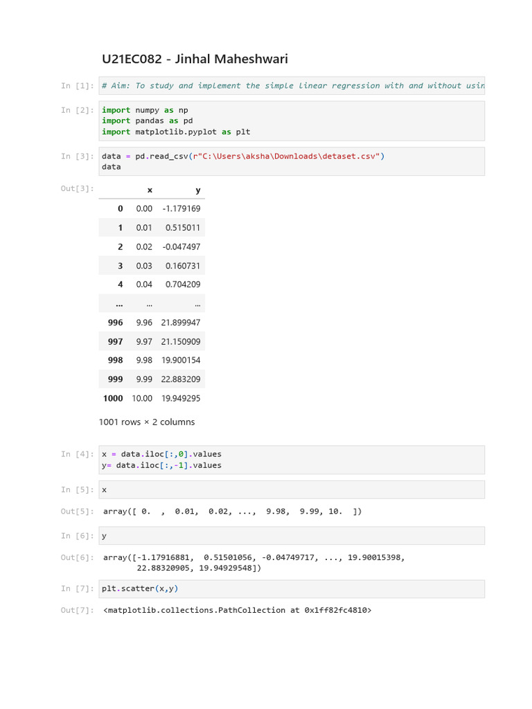 Simple Linear Regression Implementation | PDF | Mean Squared Error ...