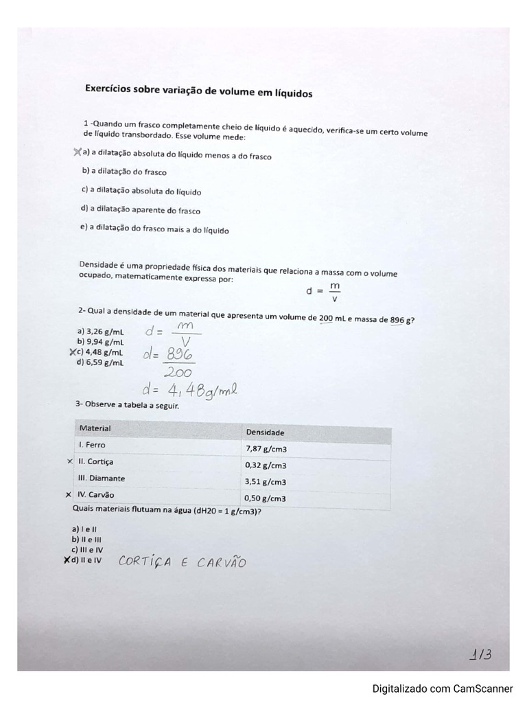 Exercícios Sobre Variação de Volume em Líquidos | PDF