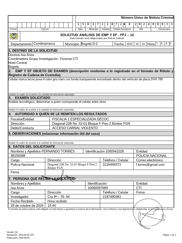 Solicitud Arma fp13 | PDF | Justicia | Crimen y violencia