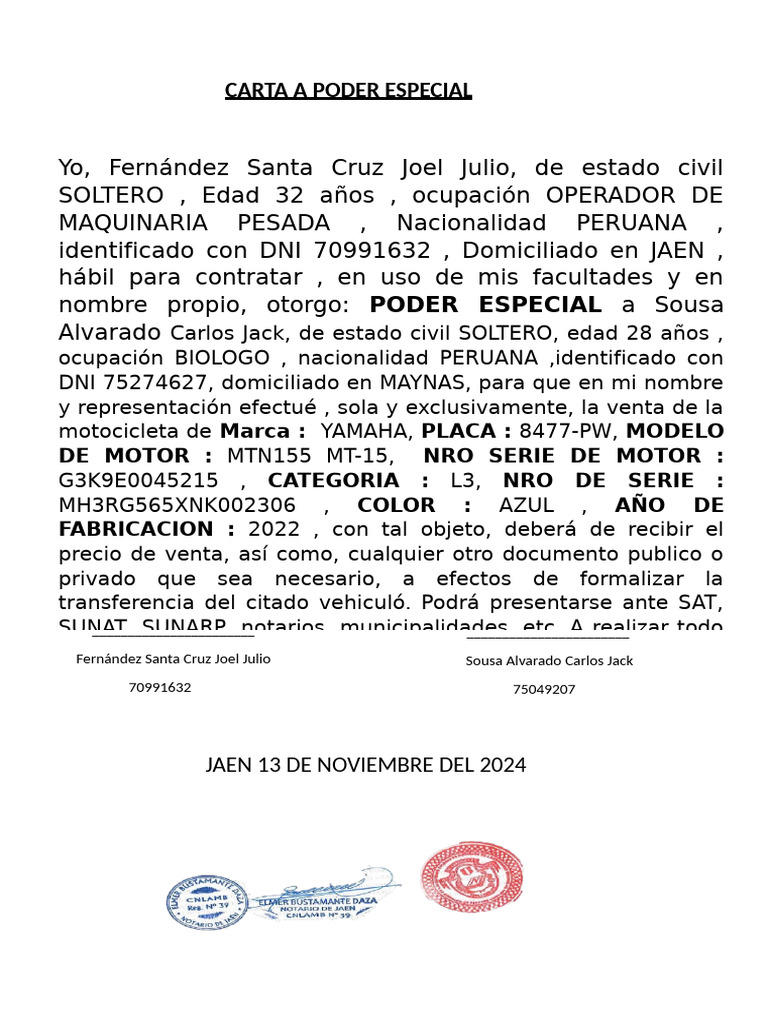 Carta A Poder de Fernandez Joel | PDF