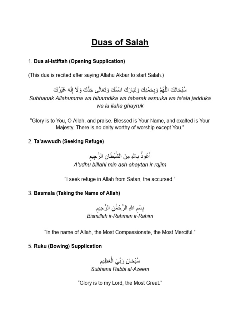 Essential Duas for Salah | PDF | Semitic Words And Phrases | Abrahamic ...