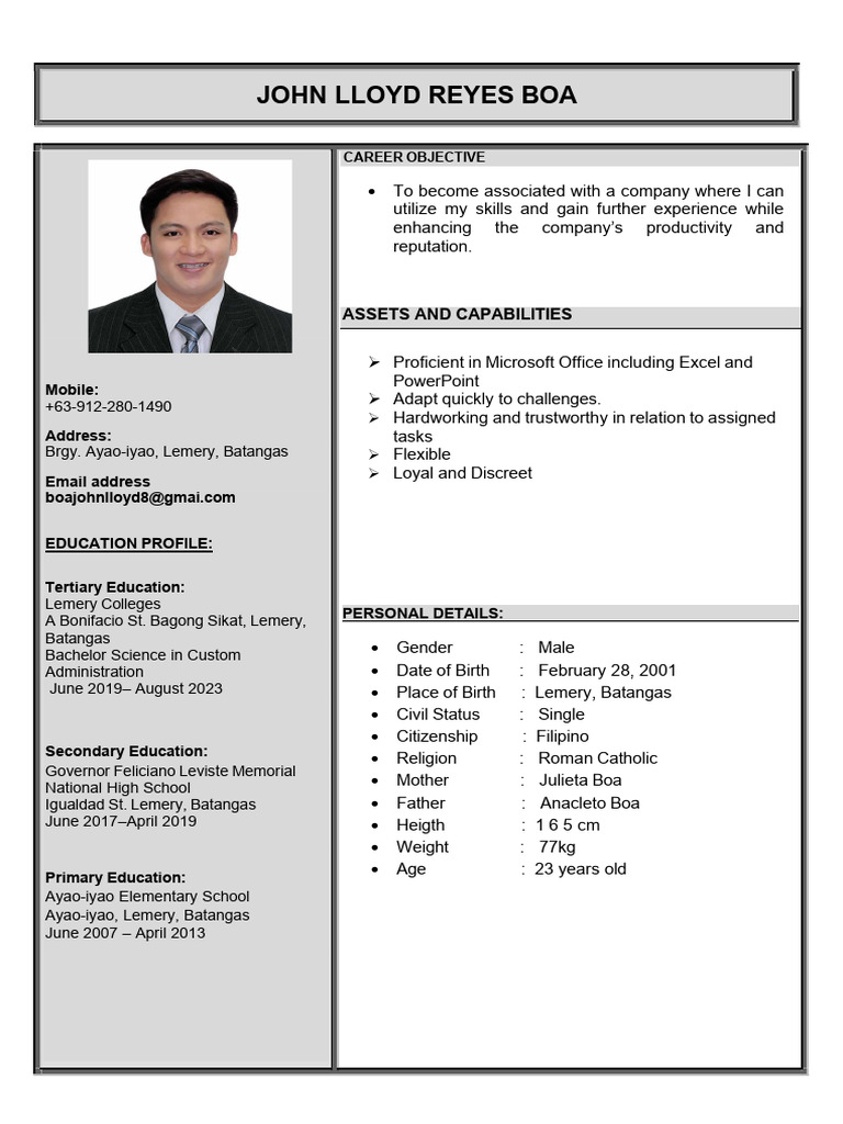 John Lloyd Reyes Boa: Assets and Capabilities | PDF