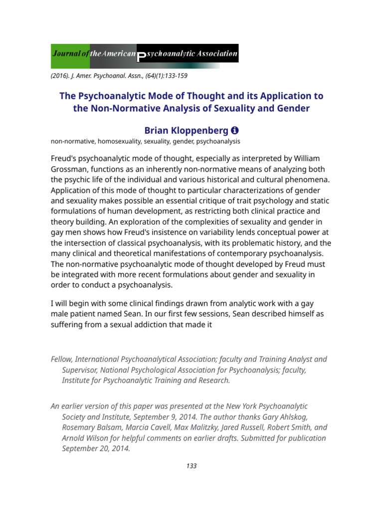 The Psychoanalytic Mode of Thought and Its Application | PDF ...