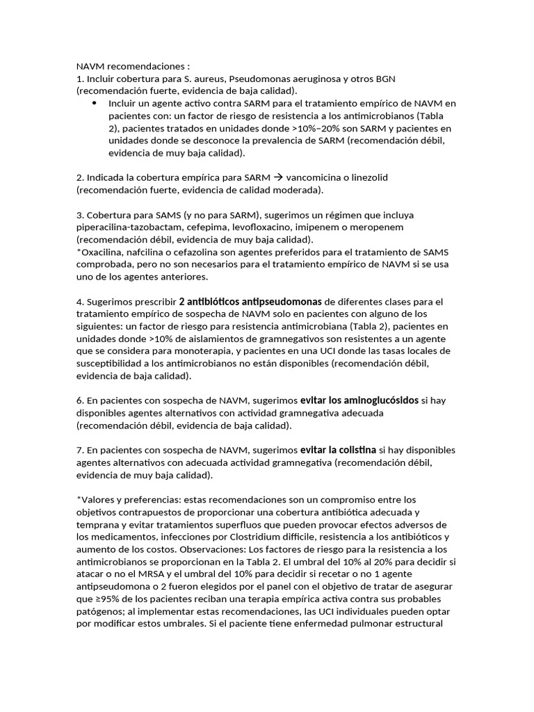 Resumen Guías 2016 Neumonía Nosocomial y NAVM | PDF | Resistencia ...