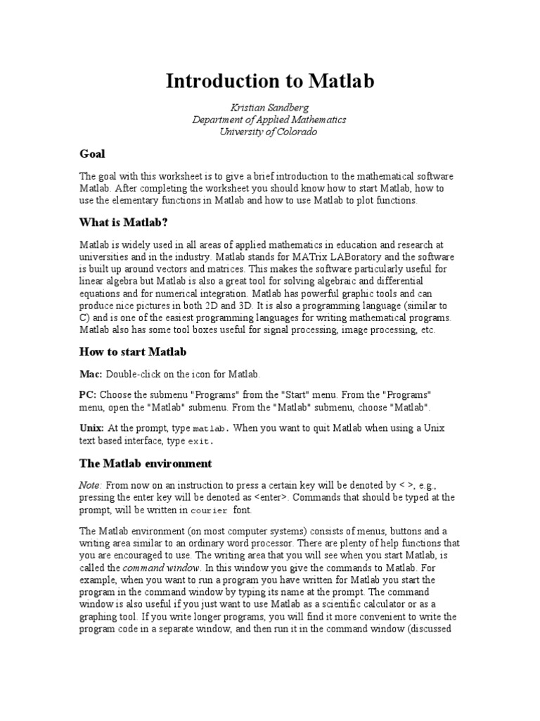 Matlab Tutorial Lesson 1 Pdf Matlab Matrix Mathematics