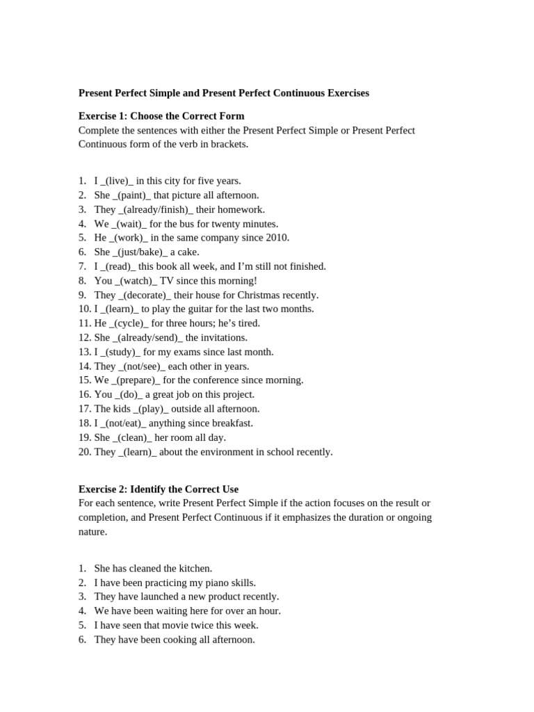 Present Perfect Tenses Exercises | PDF | Perfect (Grammar) | Language Mechanics