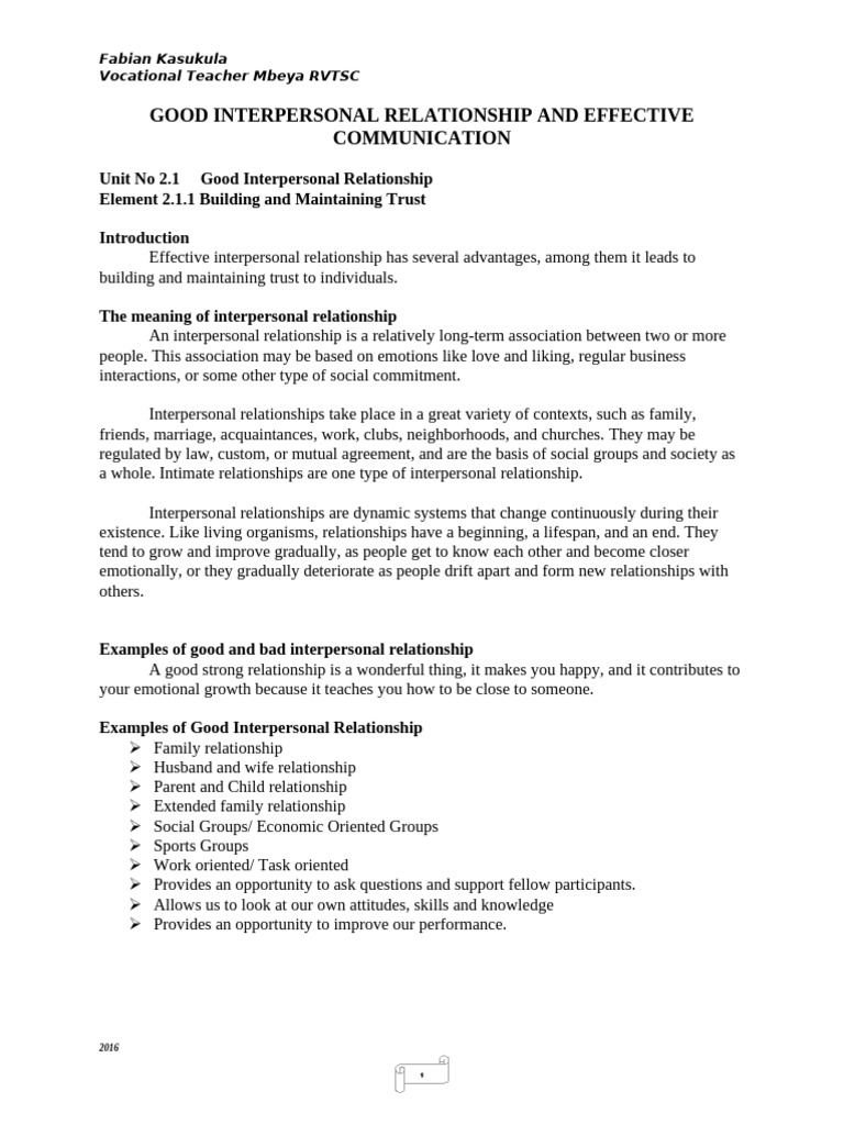 LS 02 Good Interpersonal Relationship and Effective Communication | PDF ...