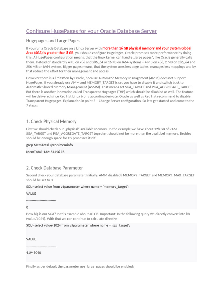 Configure Hugepages For Your Oracle Database Server Pdf Computer Architecture Software 1399