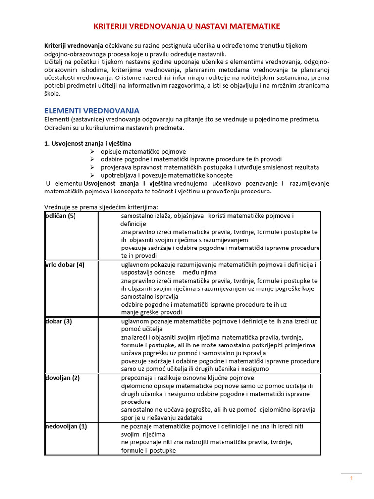 Kriteriji Vrednovanja-Mirela Babić I Valerija Brelih | PDF