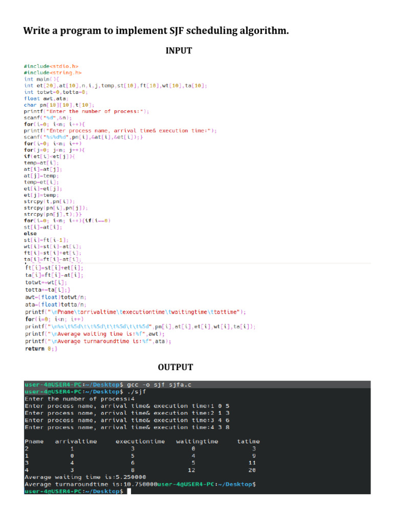 SJF Scheduling Algorithm Implementation | PDF