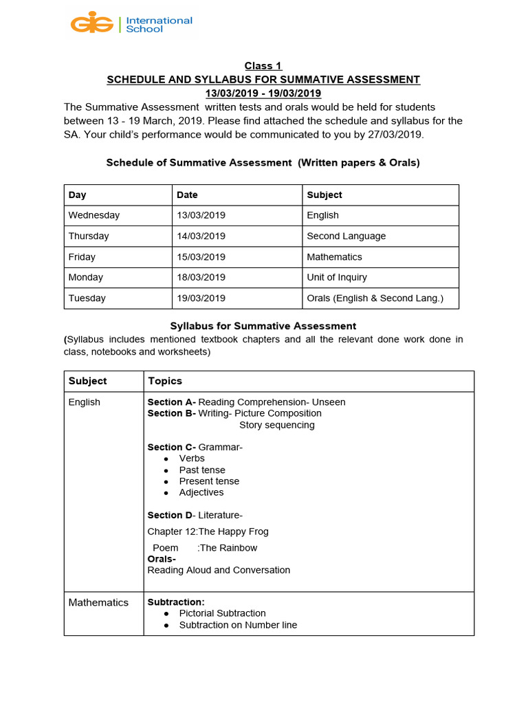 SA - Class1 Bridging - Schedule & Syllabus | PDF | English Language ...