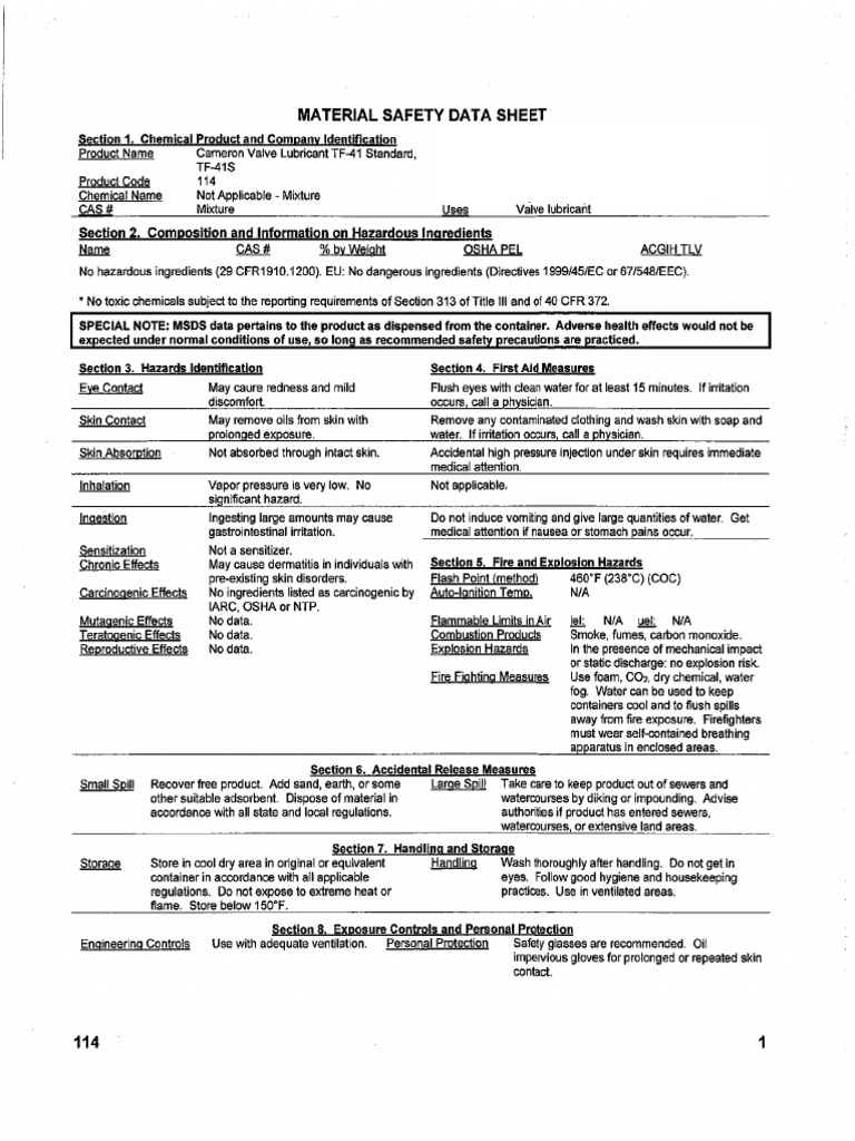 Cameron Grease MSDS - TF-41 PSC | PDF