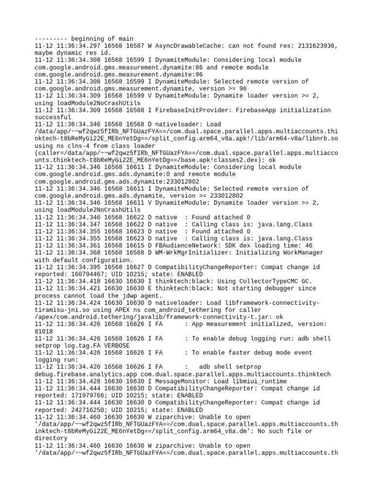 Com - Dual.space - Parallel.apps - Multiaccounts.thinktech Logcat | PDF | Android (Operating ...