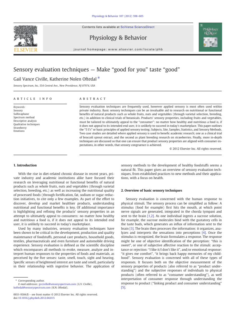 Sensory Evaluation Techniques - Make "Good For You" Taste "Good" | PDF ...