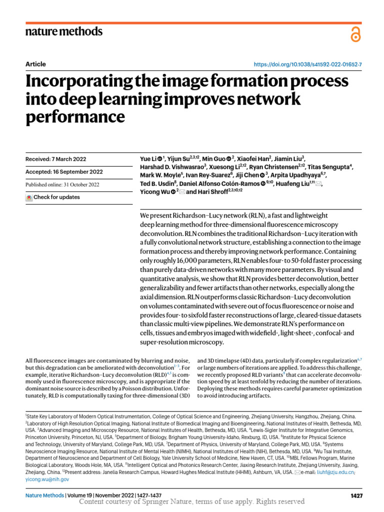 Deep Learning for Fluorescence Deconvolution | PDF | Microscopy | Deep Learning