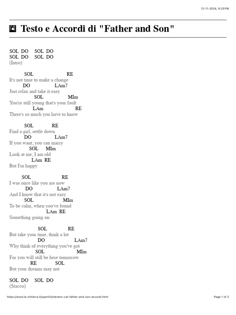 Father and Son (Cat Stevens) - Testo e Accordi Per Chitarra | PDF ...