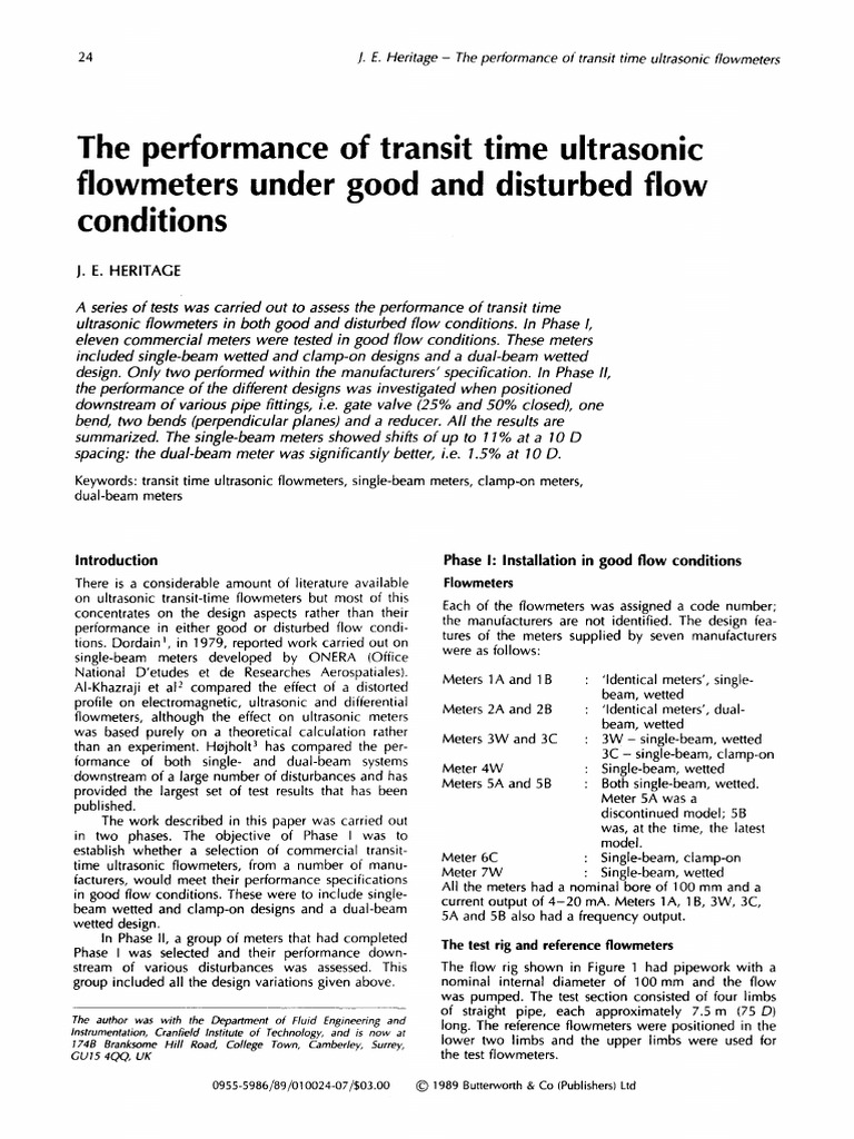 The Performance of Transit Time Ultrasonic Flowmeters Under Good and ...