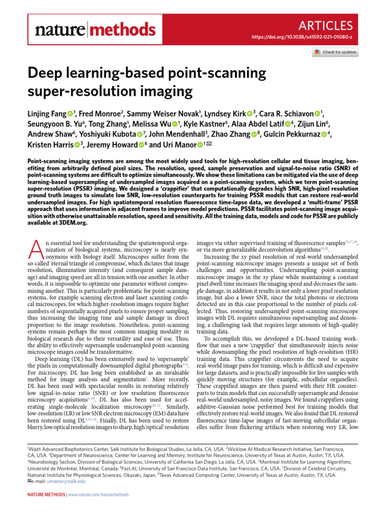 2021 - Fang et al - Deep learning-based point-scanning super-resolution imaging | PDF ...