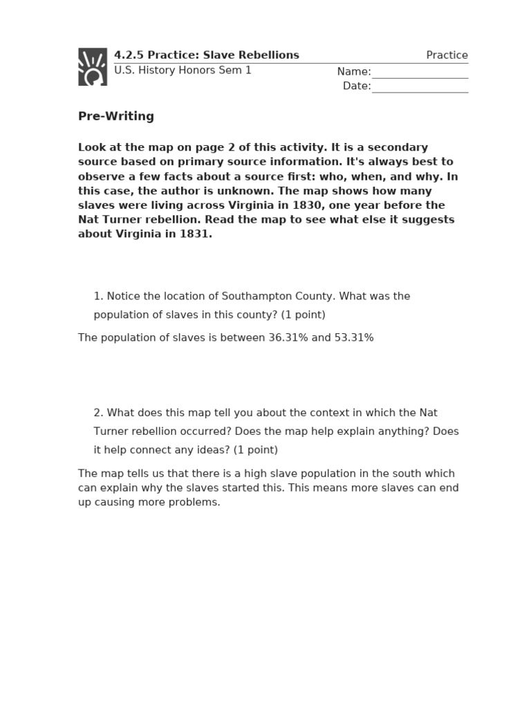 4.2.5 Practice - Slave Rebellions (Practice) | PDF | History