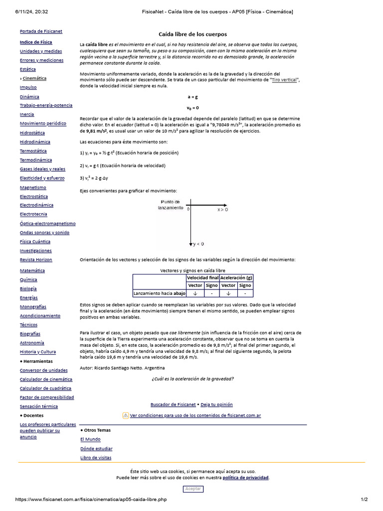 FisicaNet - Caída Libre de Los Cuerpos | PDF | Aceleración | Cinemática
