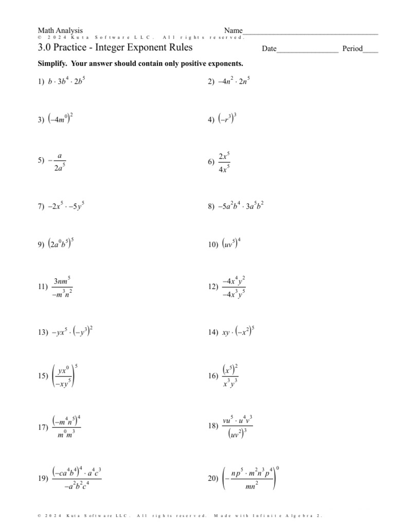 3 0+Practice+-+Integer+Exponent+Rules | PDF | Mathematics
