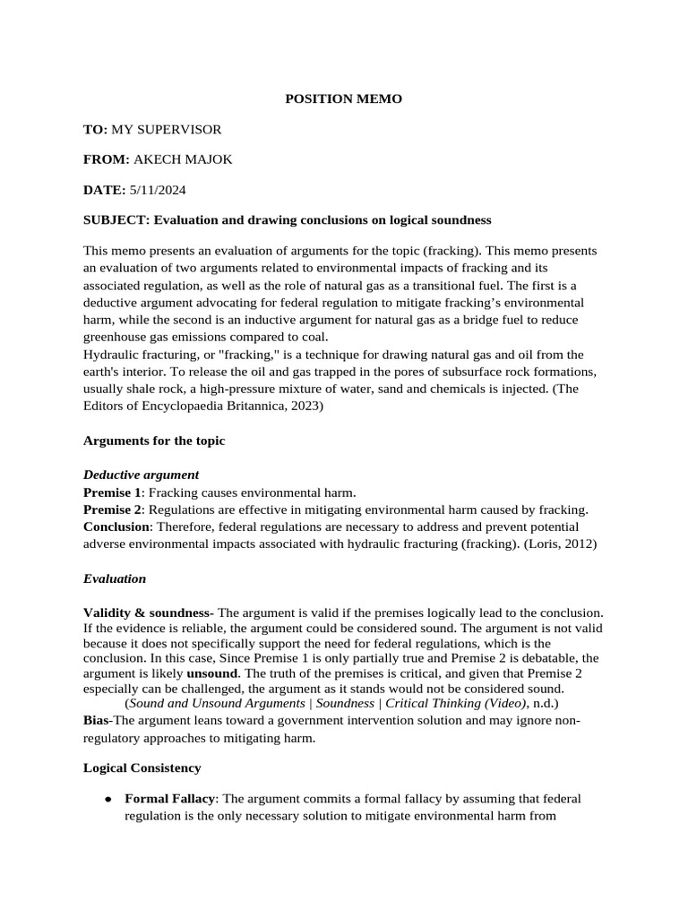 POSITION MEMO | PDF | Argument | Fallacy