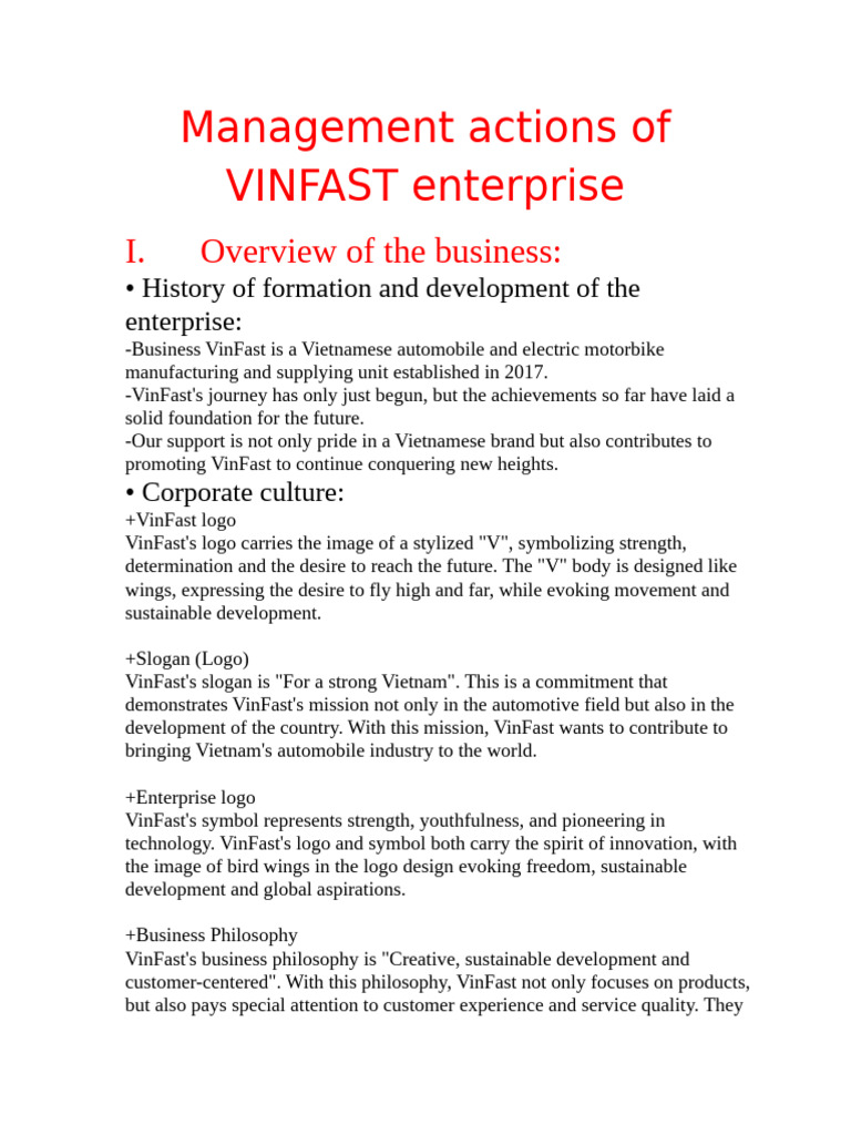 Management Actions of Vinfast Enterprise | PDF | Electric Vehicle ...