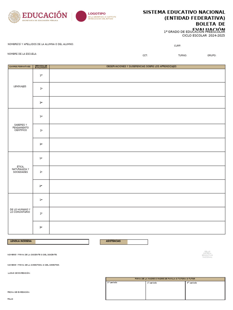 Boletas Primer Grado 2025 | PDF | Educación de la primera infancia ...