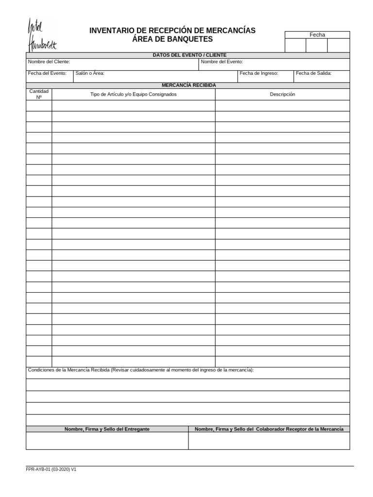 F-AYB-01 Inventario Recepcion de Mercancias | PDF | Finanzas y administración del dinero