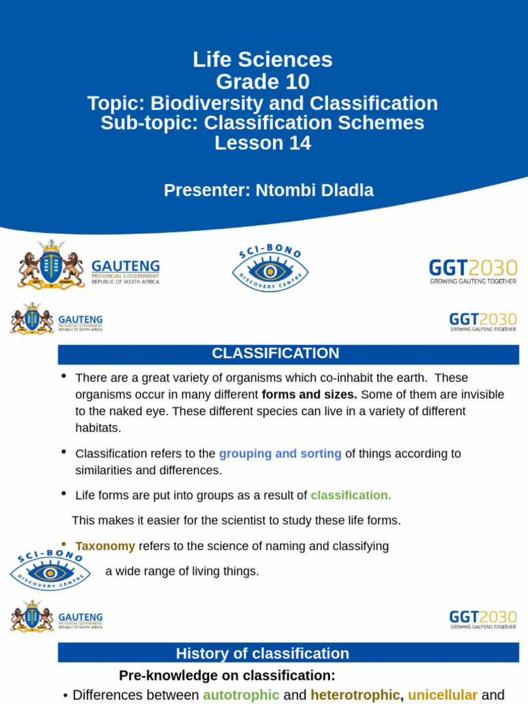 Life Sciences Gr.10 Lesson 14 Classififation Schemes | PDF | Organisms ...