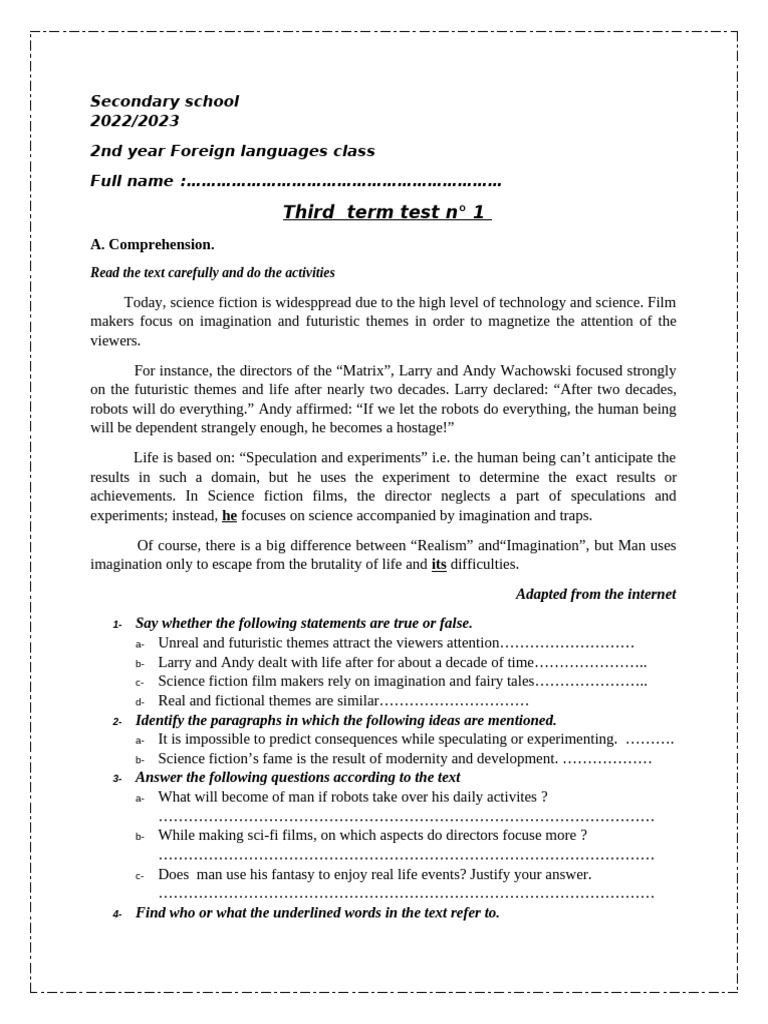 Science Fiction Test | PDF | Linguistics
