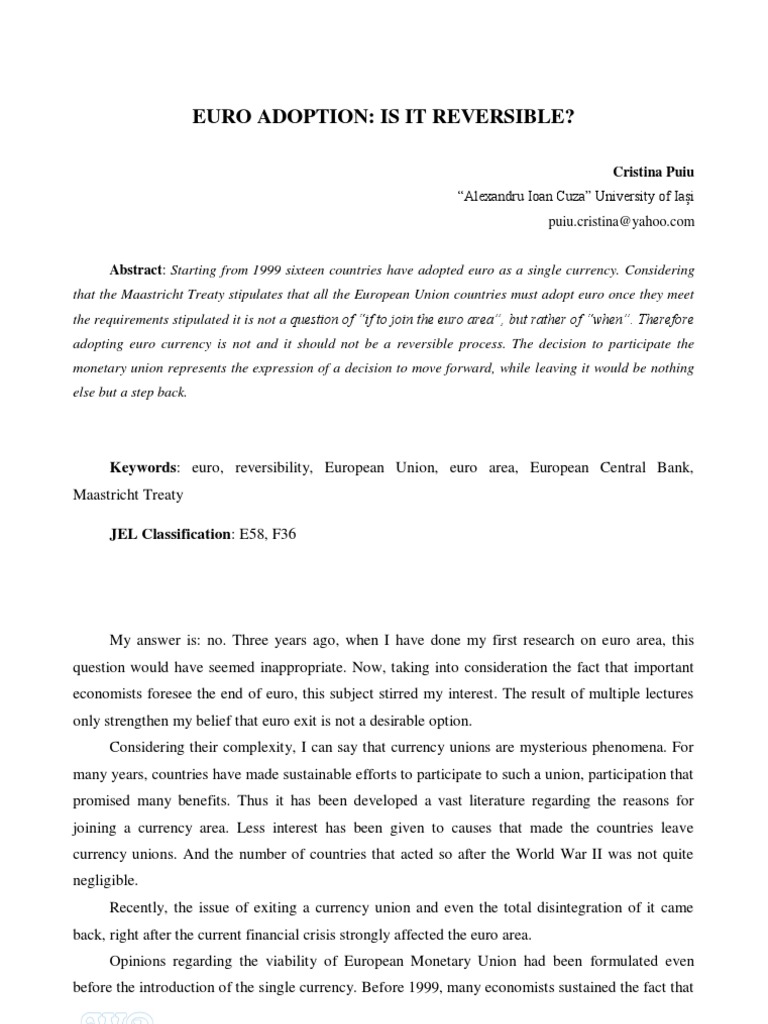 Euro Adoption Ireversible | PDF | Eurozone | Euro