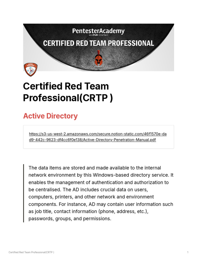 Certified Red Team Professional (CRTP) | PDF | Active Directory | System Software