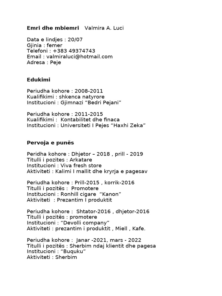 DocumentValmira'scvv 2022 | PDF