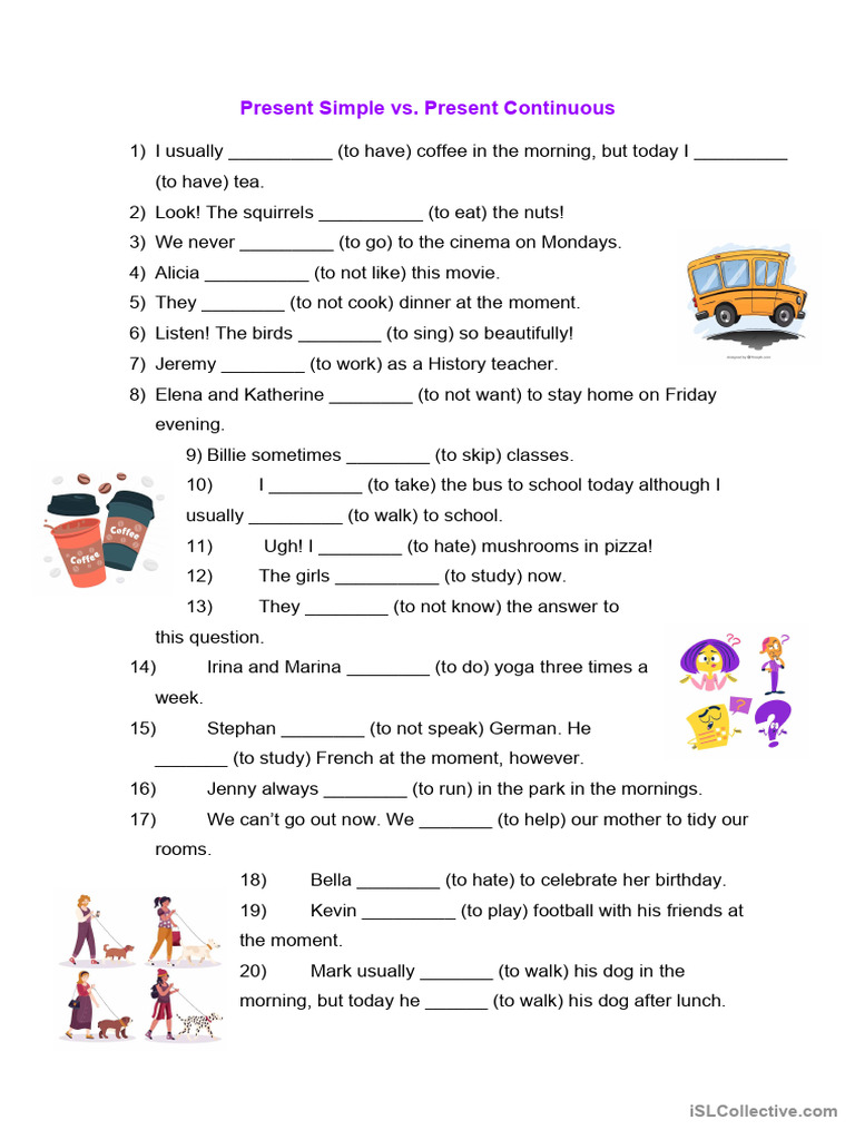 Present Simple vs. Continuous Exercises | PDF