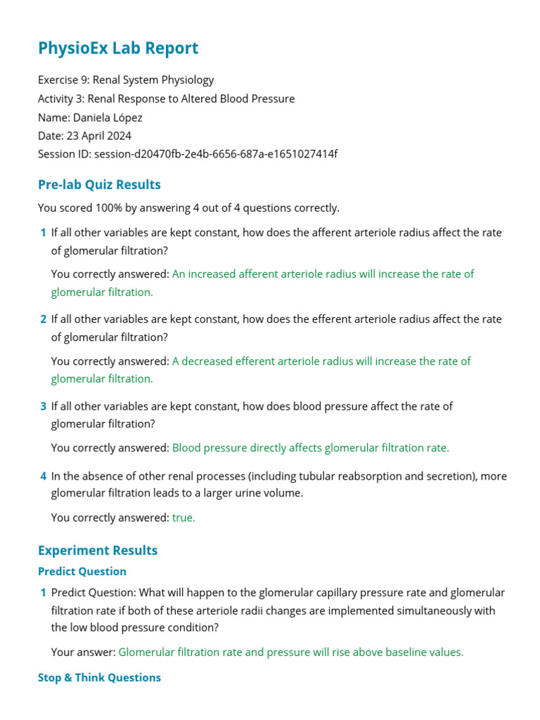 PhysioEx Exercise 9 Activity 3 | PDF | Kidney | Medical Specialties