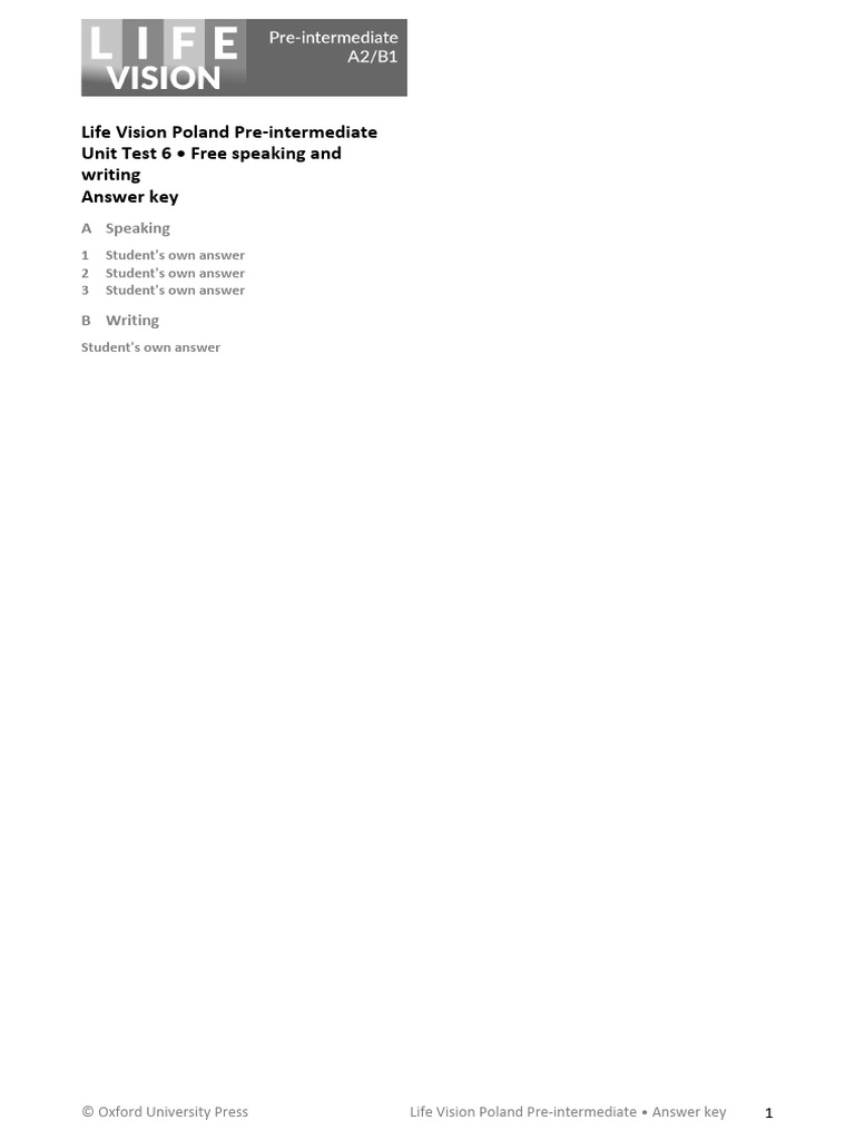 Life Vision Pre-Intermediate Unit 6 Answers | PDF | Language Arts ...