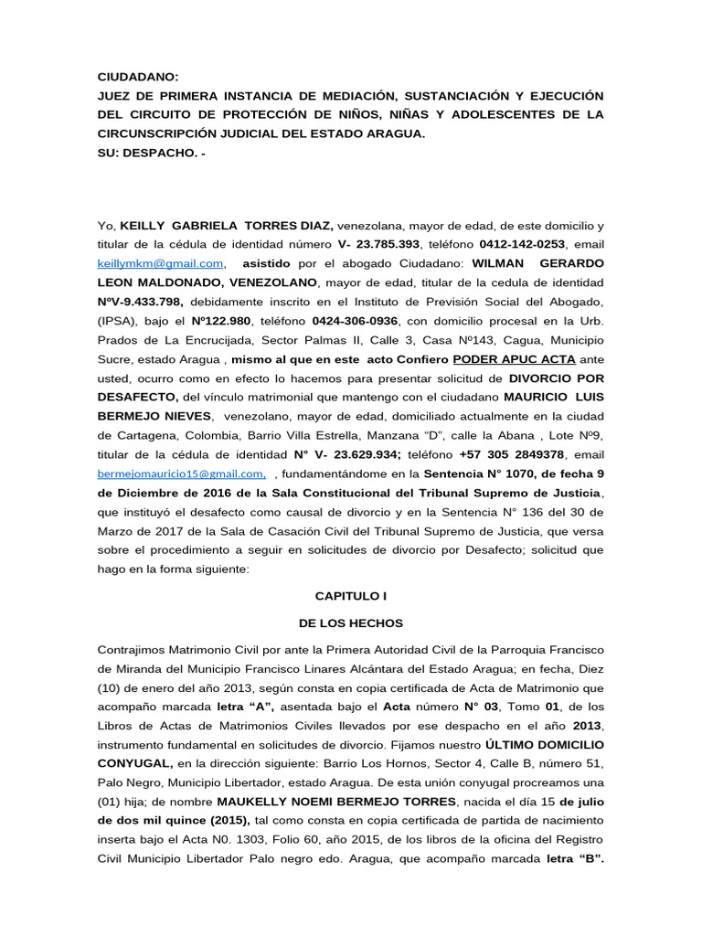 Divorcio Por Desafecto Con Hijo. Tribunales de Protección, Con Poder ...