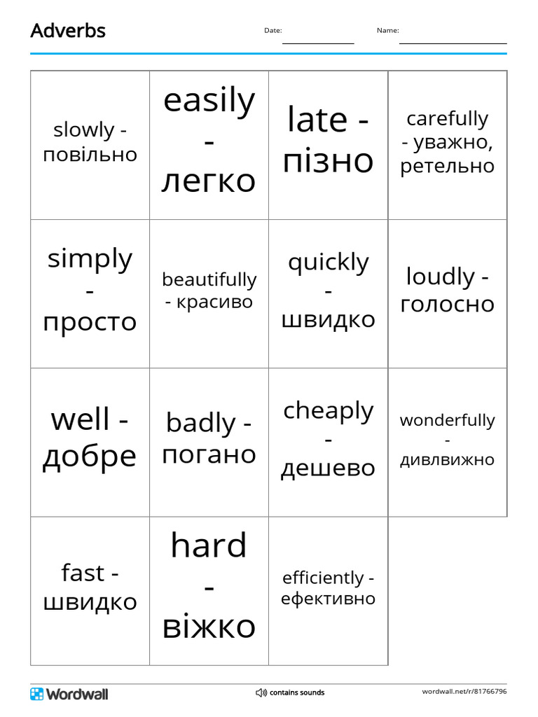 Adverbs Flash Cards | PDF