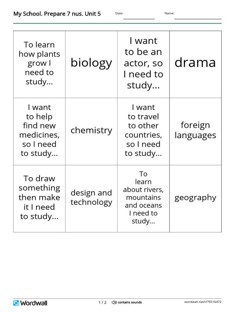 My School Prepare 7 Nus Unit 5 Flash Cards | PDF