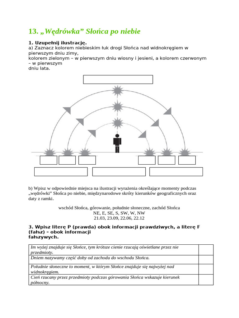 Karta Pracy Do Lekcji Wedrowka Slonca Po Niebie | PDF