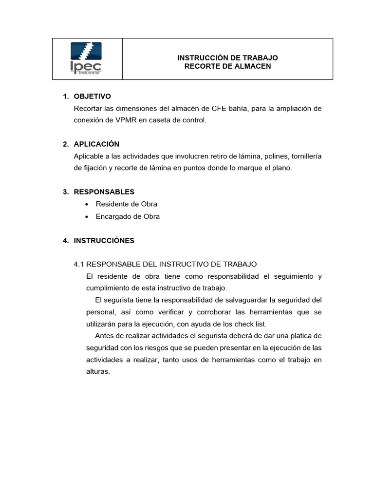 Instrucción de Trabajo (Almacen) | PDF | Tecnología