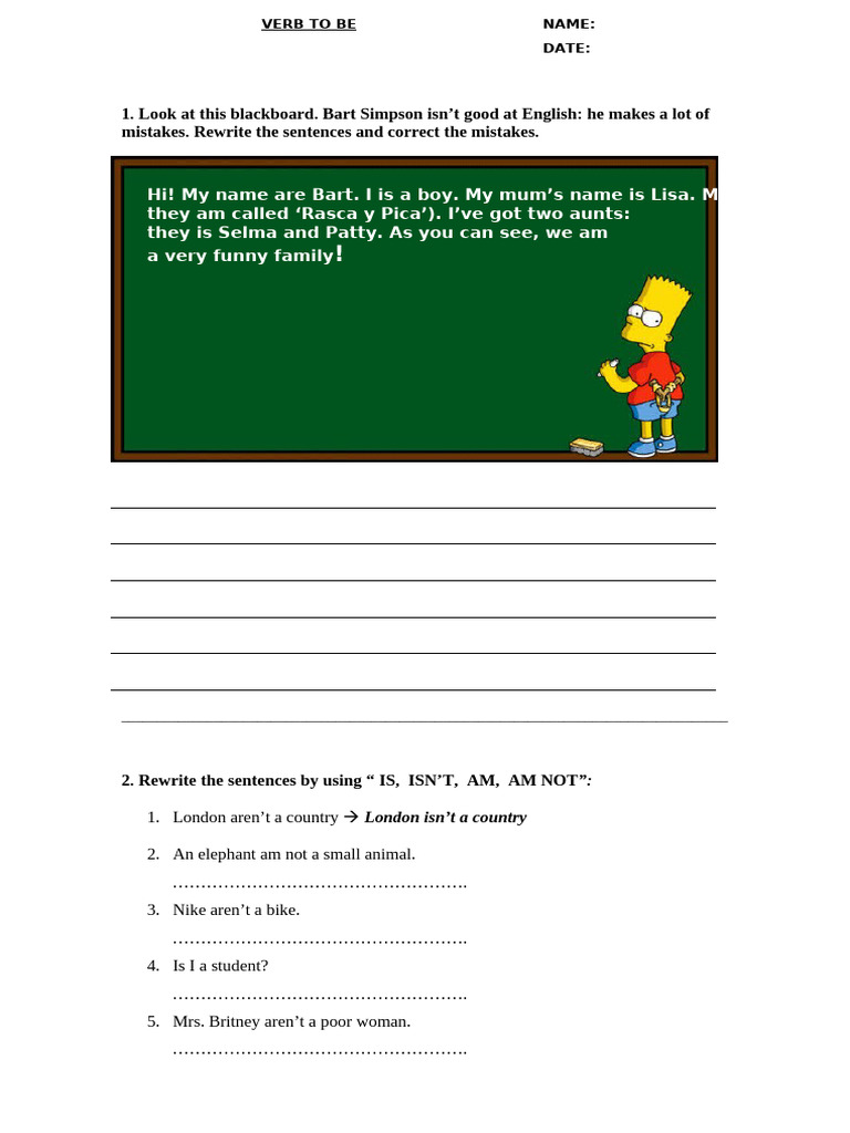 VERB TO BE-Bart- | PDF | American Television Episodes | Television Episodes